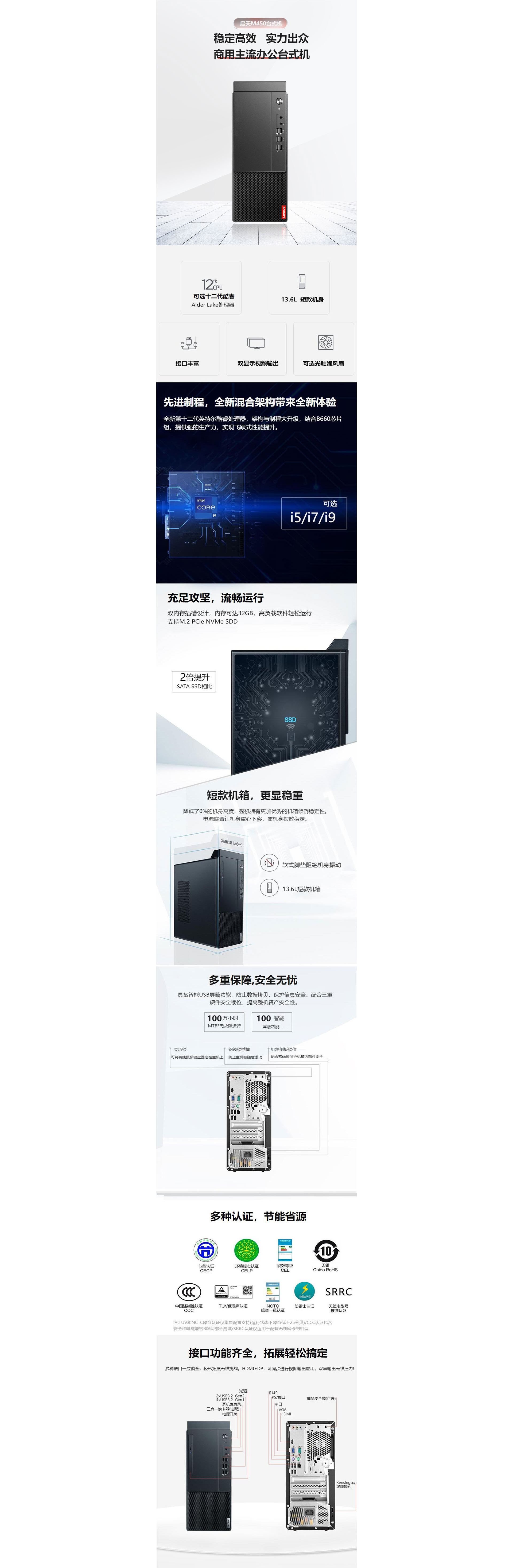 联想(Lenovo)启天M450电脑i5-12500/8G/1T+128G/无光驱/23.8英寸_商务办公_采购_价格-联想企业购